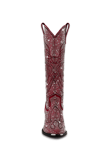 Red Rhinestone Midcalf Cowboy Boots for Women with Steel Toe | WETKISS